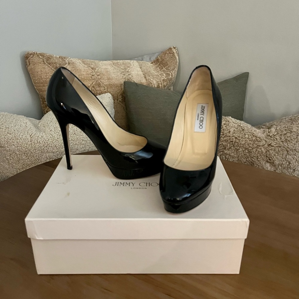 Jimmy Choo Alex Patent Leather Platform Pumps 120mm - Gem